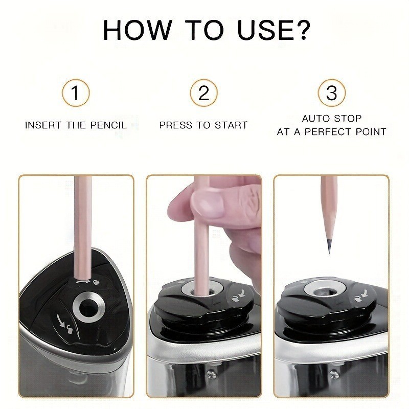 Sleek Automatic Pencil Sharpener Desktop Convenience Quick Sharpening ...