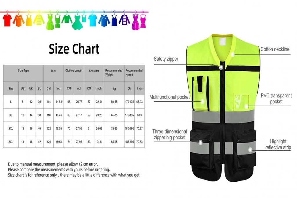 Cute_ Reflective Vest with Multiple Pockets Worker Visibility Gear High ...