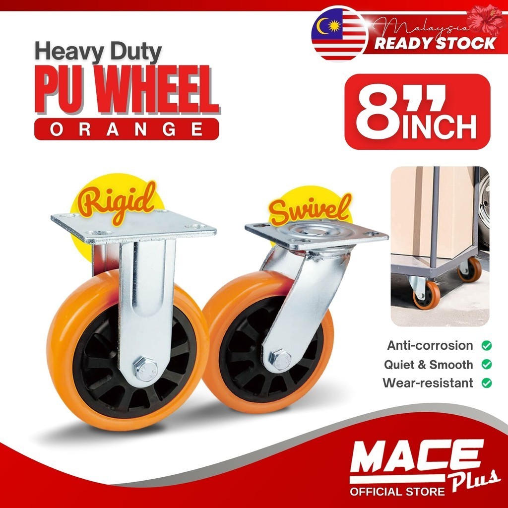 Heavy Duty PU Caster Wheel Swivel Rigid Rubber Wheel 8in / 200mm Quiet ...