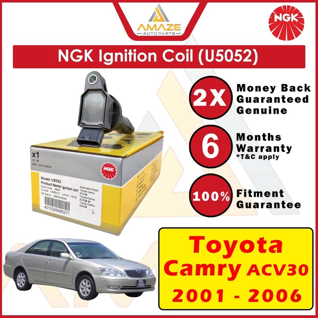NGK Ignition Coil U5052 for Toyota Camry ACV30 (2001-2006)(Equals 90919-02244) Original NGK Plug ...