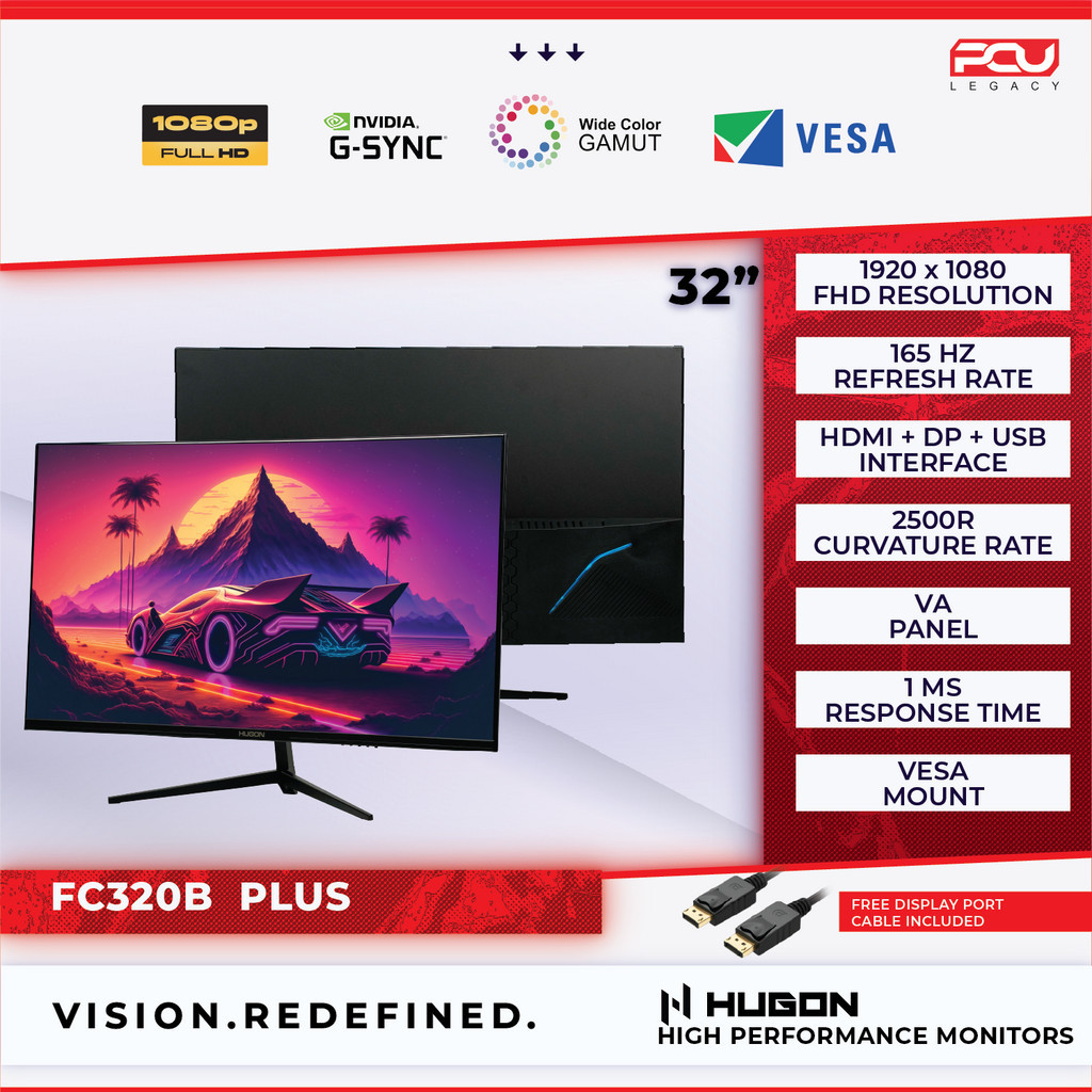 HUGON CURVED 32" 165Hz BLACK/WHITE HIGH PERFOMANCE GAMING MONITOR ...