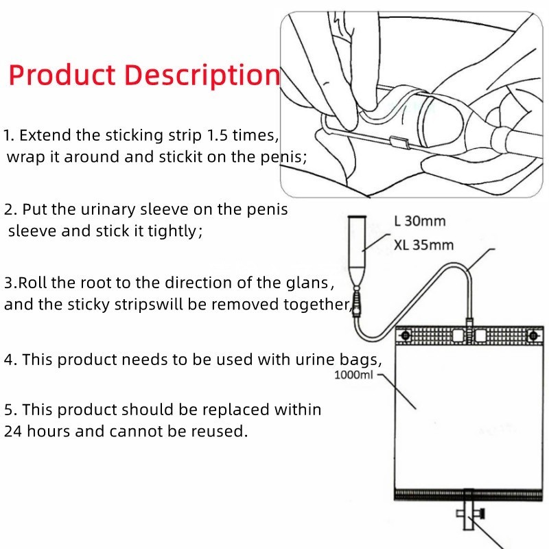1 Set Men Medical Latex Sleeve Urine Bag Urine Collection Bag Urinal ...