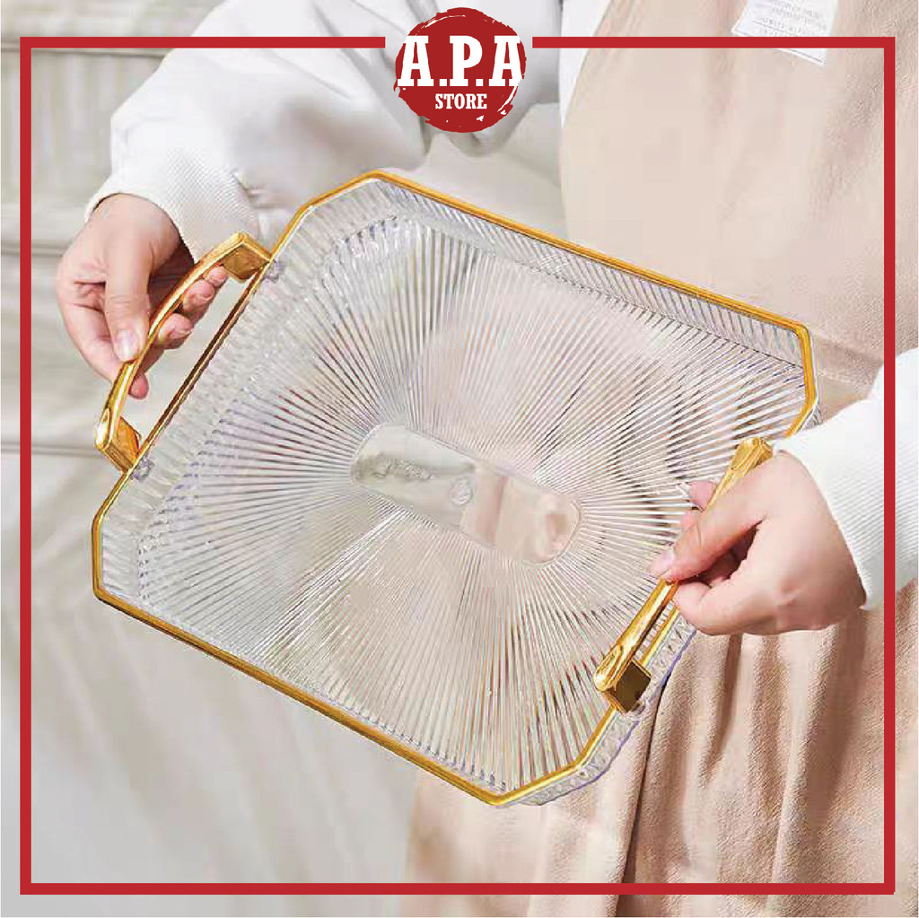 APA Nordic Modern Transparent Serving Food Tray Kitchen Gold Handle ...