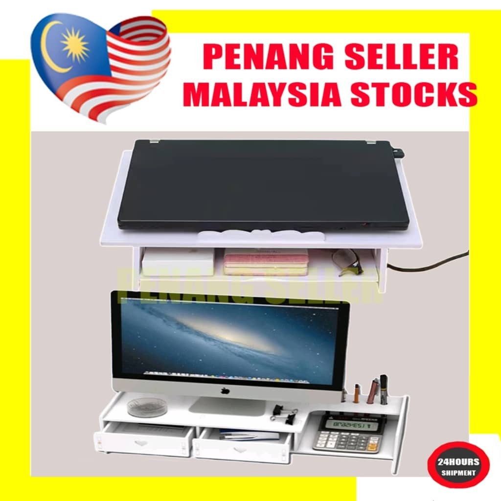 Mypenangseller-Wooden Desktop Organizer Shelf Computer Monitor Screen ...