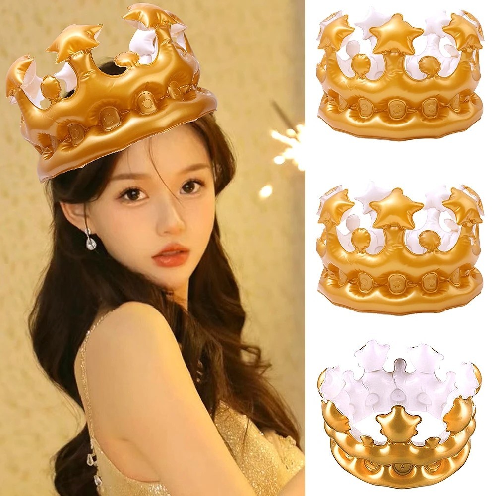 Inflatable Crown - Gold, PVC, Reusable, Balloon - King Queen Birthday ...