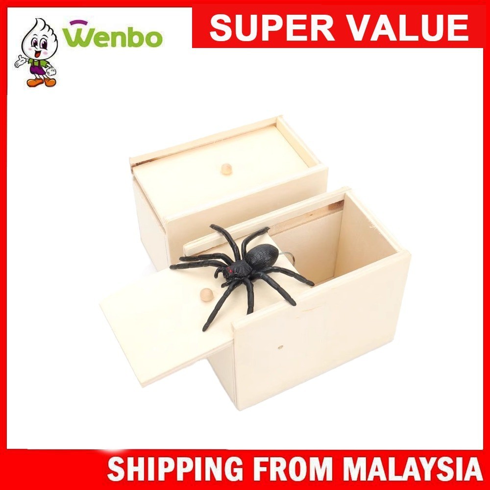 Wenbo [Toy] Scary Spider Wooden Trick Box Prank Creative Bug Spider Trick Box Scary Spoof Tricky ...
