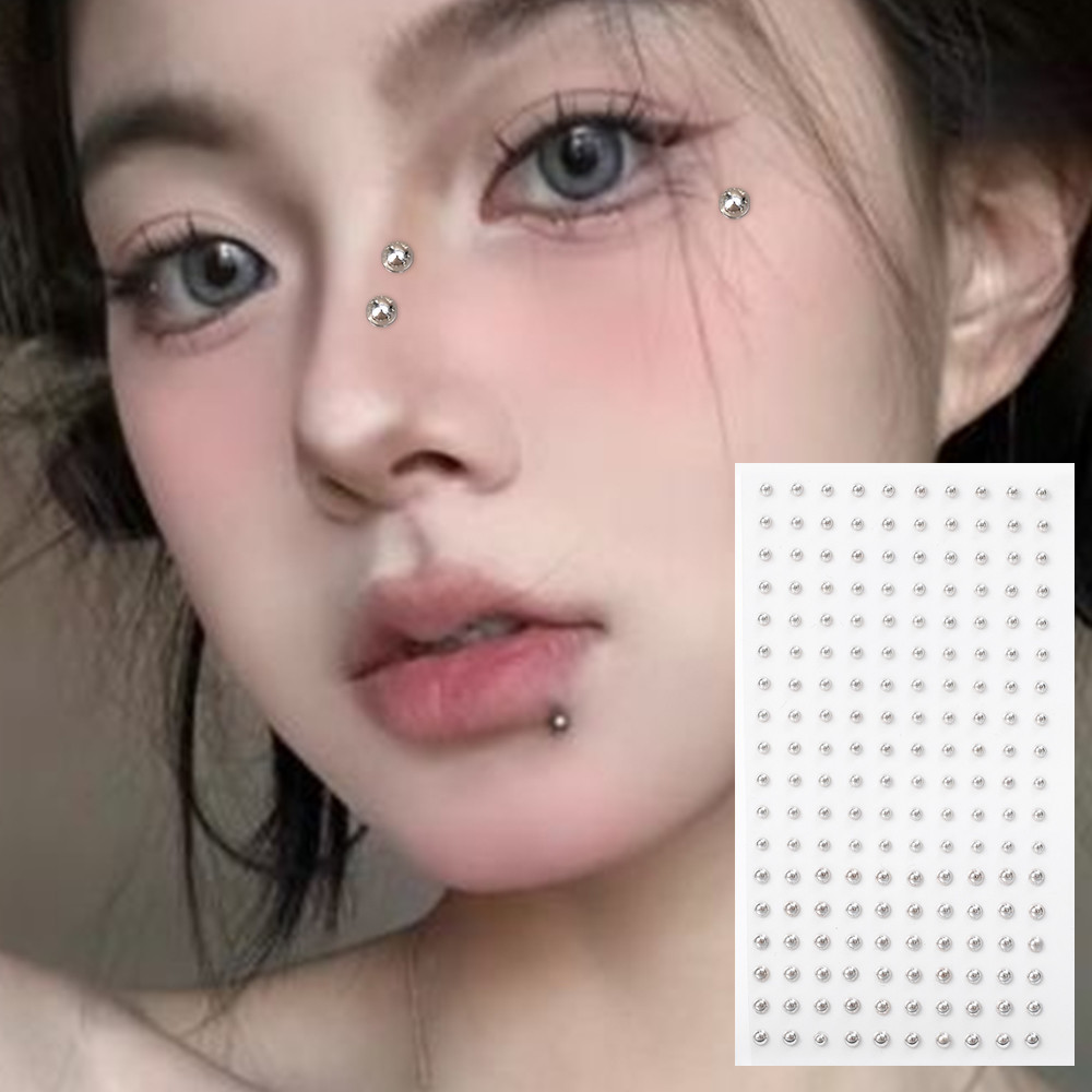 Silver Rhinestone Self Adhesive Nose Stud Sticker Fake Piercing Nose ...