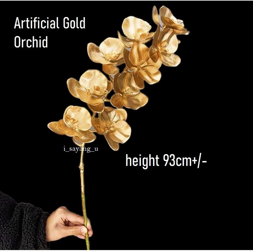 Orchid Premium Gold Latex 3D Bunga Orkid Emas Artificial Hiasan Pelamin ...
