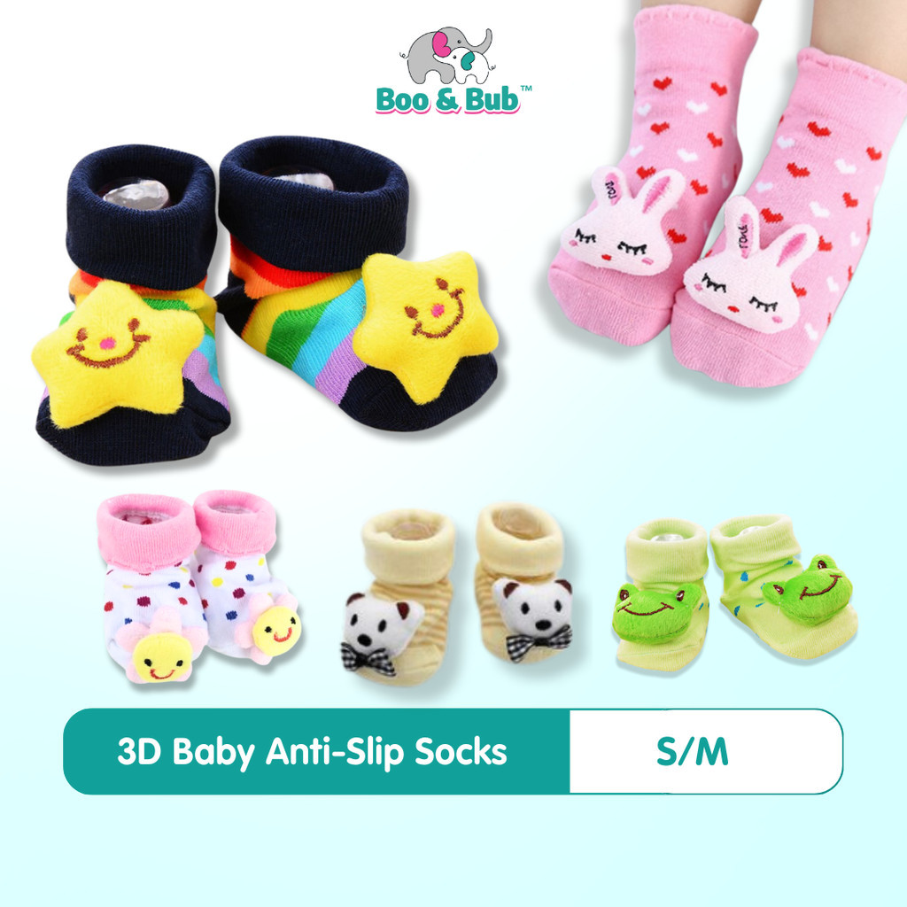 Boo&Bub Newborn Baby Anti Slip Cotton Socks | Cartoon 3D Doll With Non-Slip Bottom sock | Shopee ...