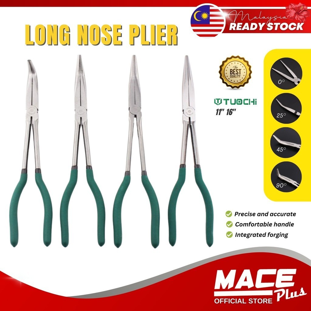 TUOCHI Heavy Duty 11/16 inch Long Nose Plier Extra Long Flat Nose Bend ...