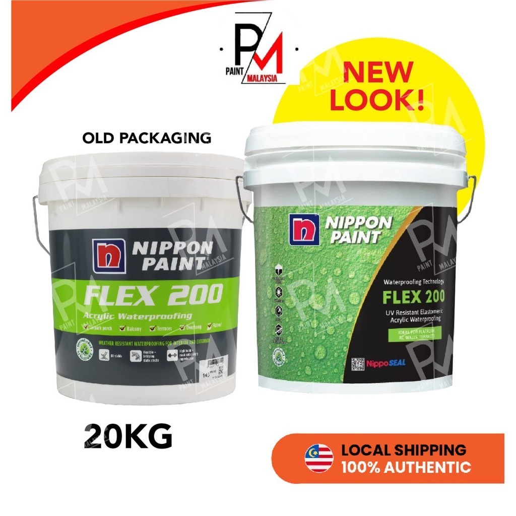 NIPPON Flex 200 Acrylic Waterproofing 20KG Grey White Roof & Wall Waterproof Paint Coating Cat ...