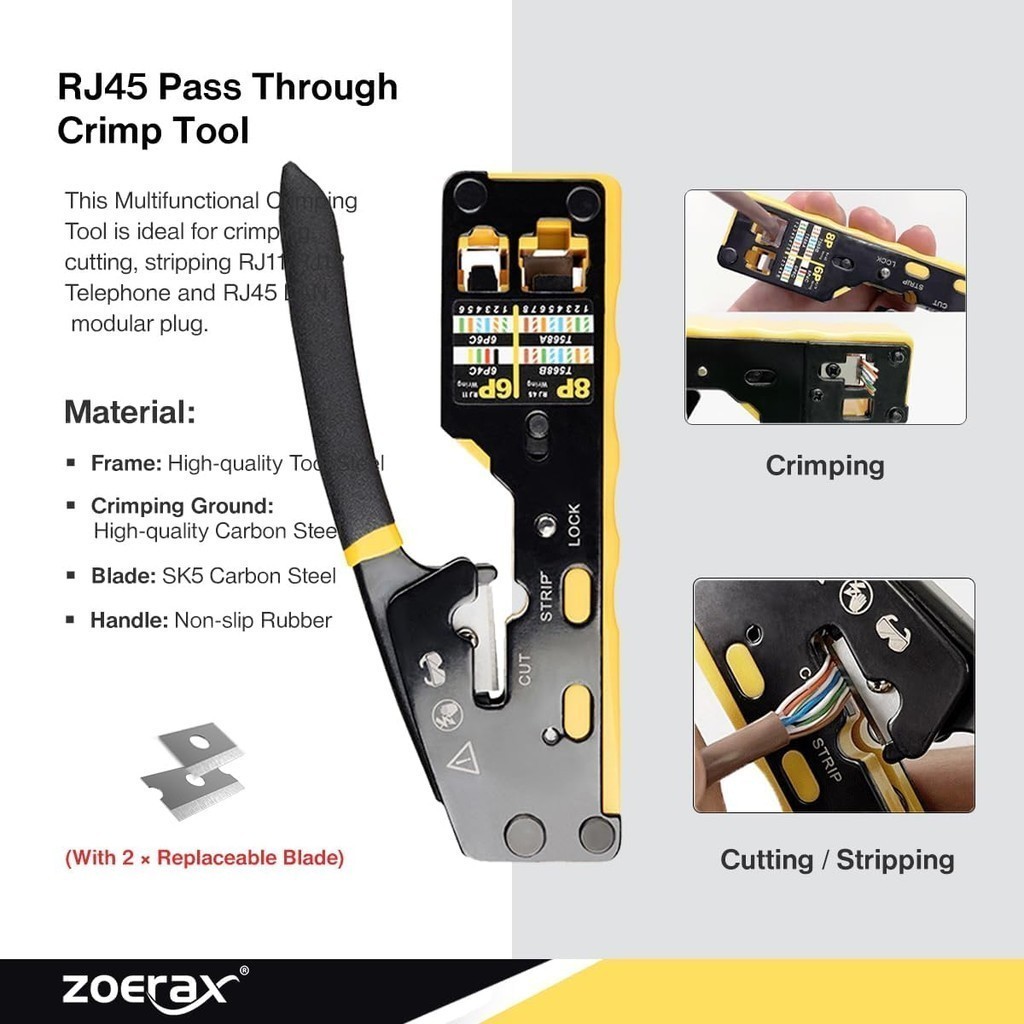 ZOERAX Professional Network Tool Kit, 8 in 1 RJ45 Crimp Tool Kit - Pass ...