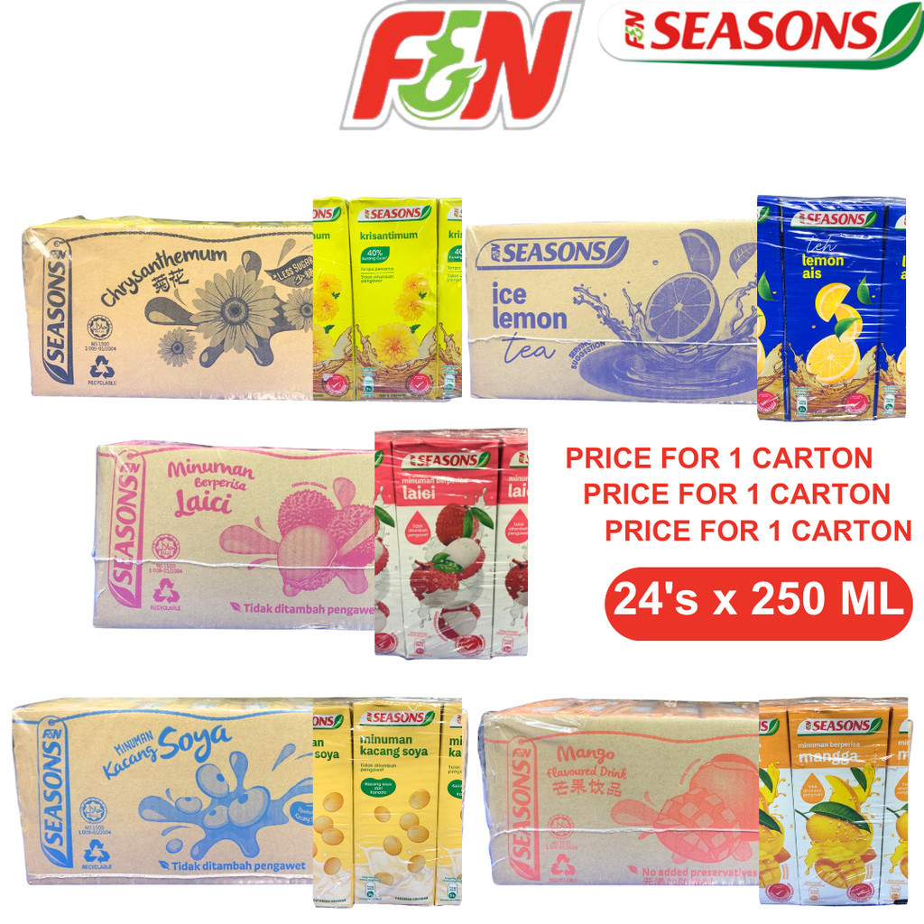 F&N Seasons Drinks 1 Carton 24pcs x 250ml Ice Lemon Tea/Soya/Laici ...