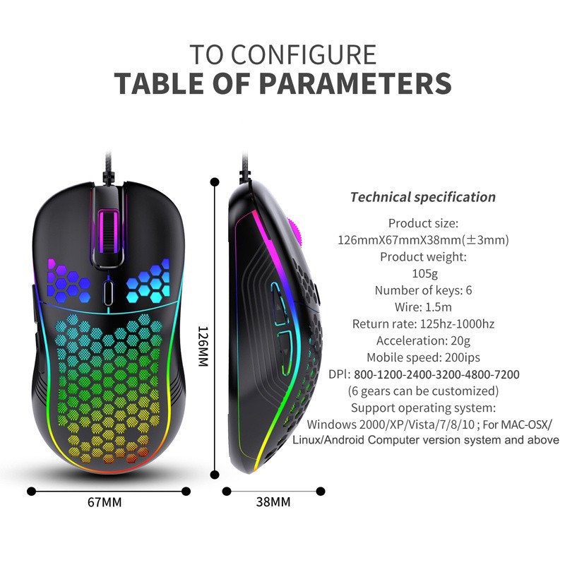 【MY Stock】Gaming Mouse RGB LED Backlit Wired Mouse Hollow-out Honeycomb ...