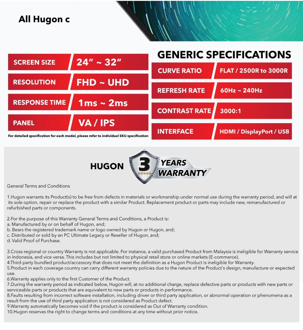 HUGON FLAT 27" 240Hz BLACK PRO EVO 2K QHD PREMIUM HIGH PERFOMANCE ...