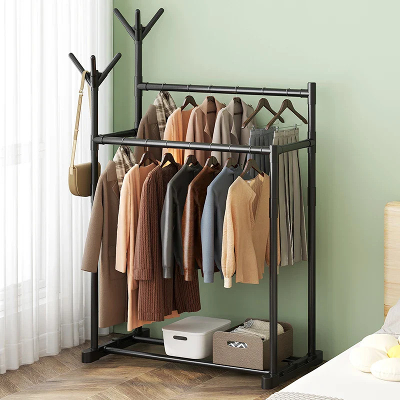 Double Pole Clothes Rack With Wheel Cloth Hat Handbag Hook Hanger Cloth ...