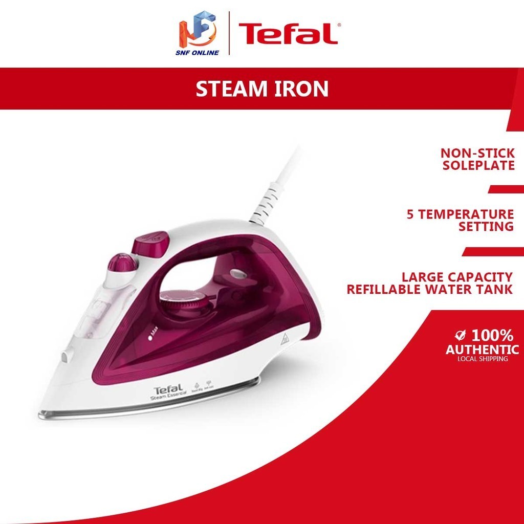 Tefal Seterika Stim Steam Iron Essential Non-Stick FV1053 | Shopee Malaysia