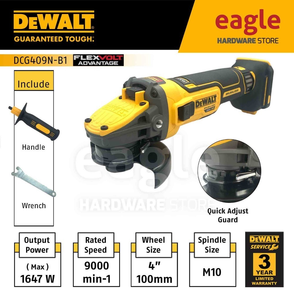 Dewalt Flexvolt Advance DCG409N-B1 4" ( 100mm ) 18 / 20V Brushless ...