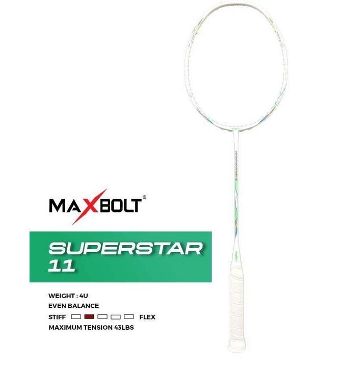 *NEW* Maxbolt SUPERSTAR 11 *Free Soft Cover* Badminton Racket 100% ...