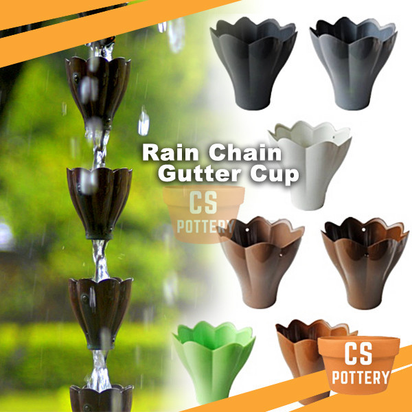 1 Set (20Pcs) 3 Meter Cawan Longkang Rantai Hujan Flower Rain Chain Gutter Cup Downspout Garden ...