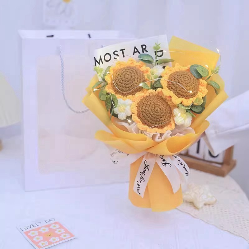 Ins Sunflower Bouquet Handmade Flower with Packaging Bag Graduation ...