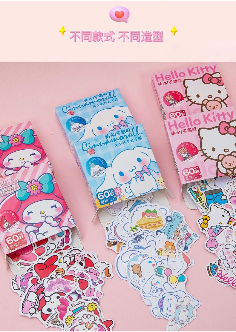 现货 卡通盒装贴纸 Cartoon Sticker 可爱三丽鸥库洛米玉桂狗布丁狗原神蜡笔小新皮卡丘贴纸防水咕卡手帐 Cute Sanrio ...