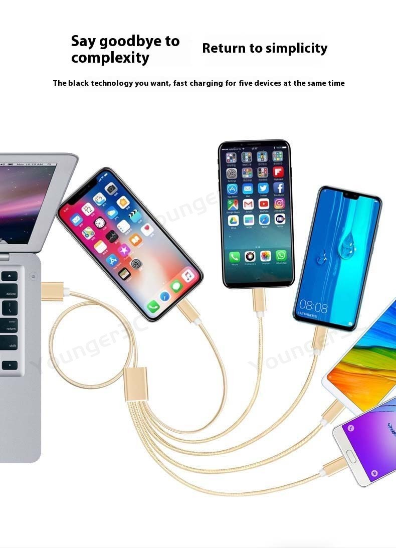 5 In 1 Super Fast Charging Cable,3 In 1 Charger Cord,Multi-port Weave ...
