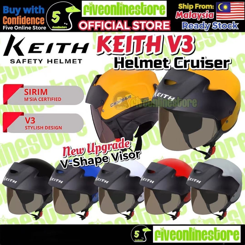 KEITH Cruiser V3 Half Helmet Topi Keledar Separuh Motorcycle 100% ...