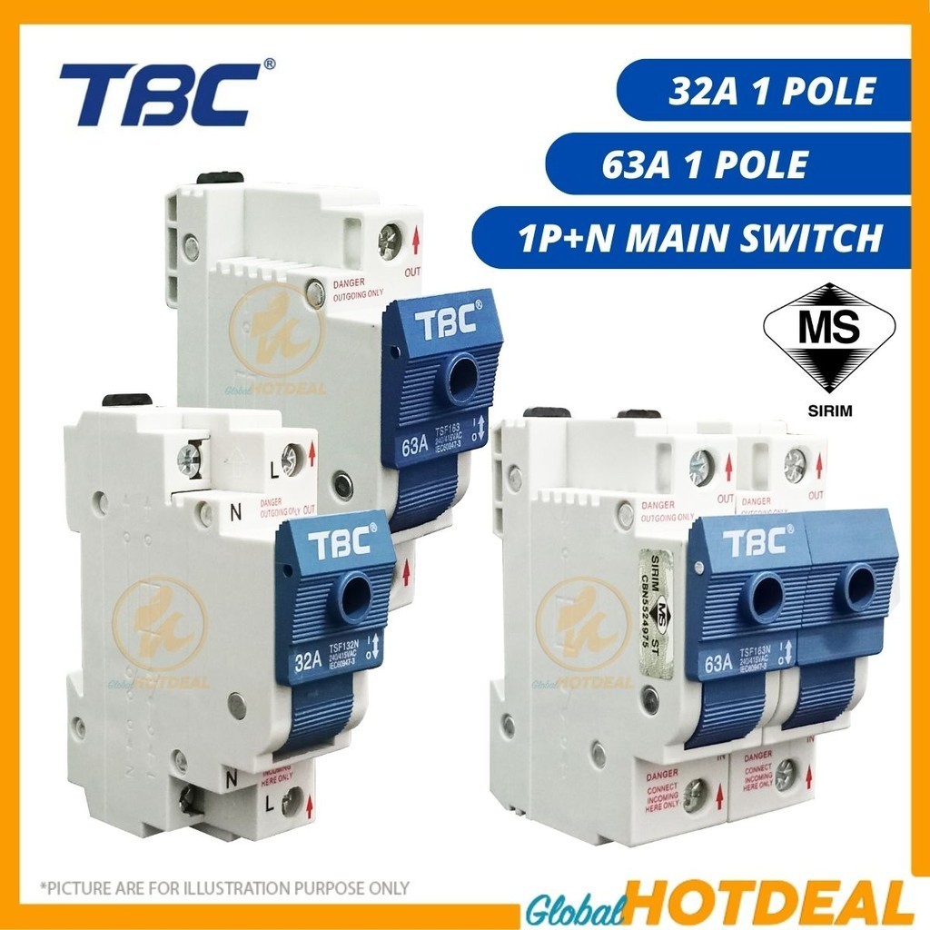 TBC 1 / 2 Pole 32A 63A Isolator Main Switch Circuit Breaker Sirim ...