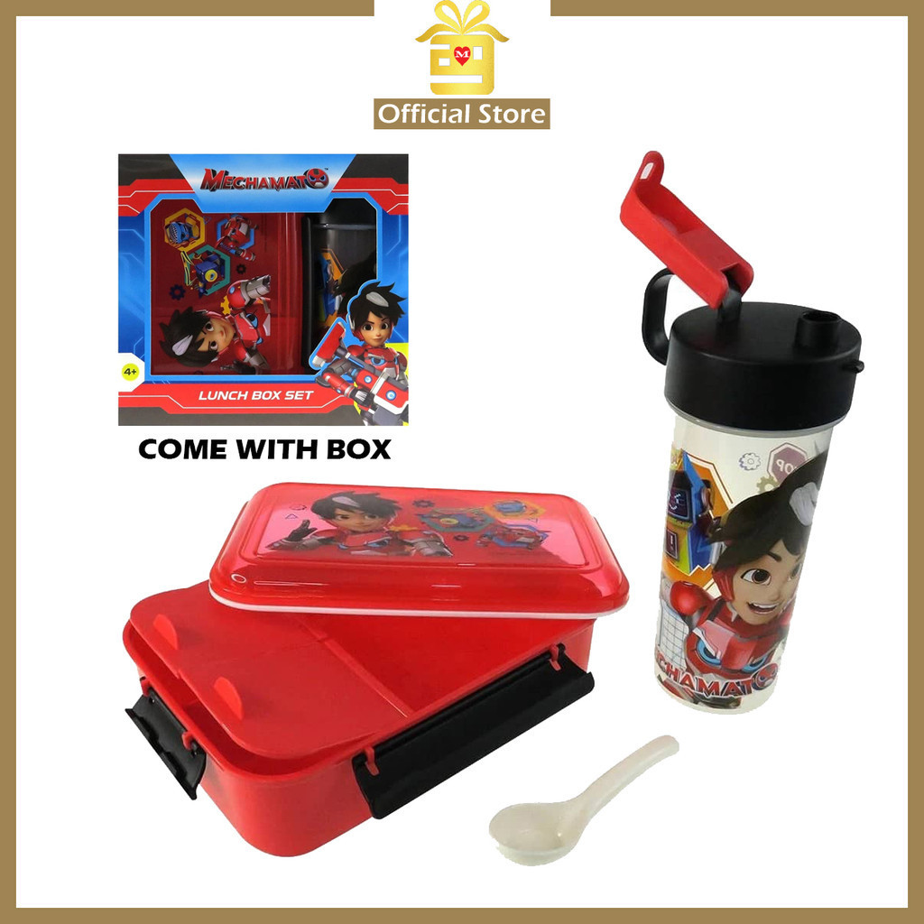 Mechamato Lunch Box Spoon & 500ml Water Bottle Bento Storage Bekas ...
