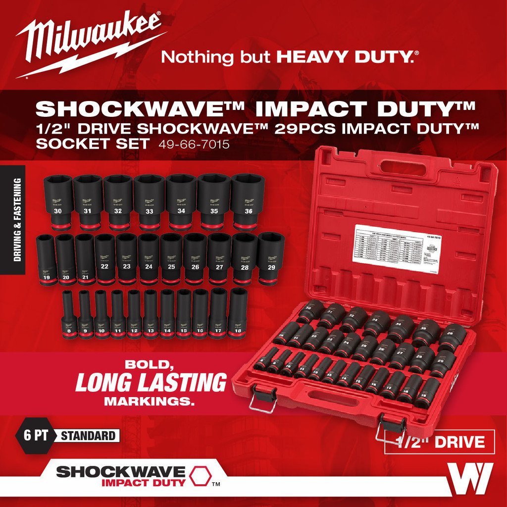 MILWAUKEE 29PC SHOCKWAVE Impact Duty™ 1/2" Drive Metric Deep 6 Point ...