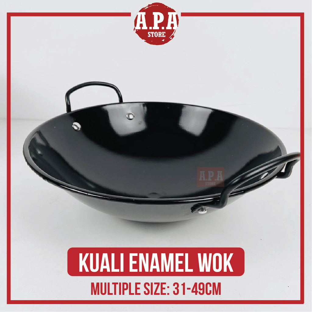 APA CZ Enamel Wok Kuali Hitam Tidak Melekat Non Stick Iron Wok Black ...