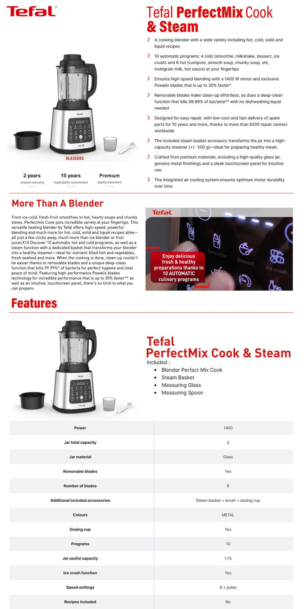Tefal PerfectMix Cook & Steam Blender BL83SD65 | Shopee Malaysia
