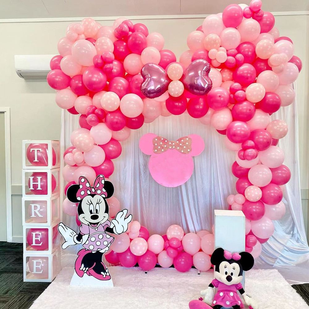 104pcs Disney Minnie Mouse Balloon Arch Garland Kit Pink Latex Balloons ...
