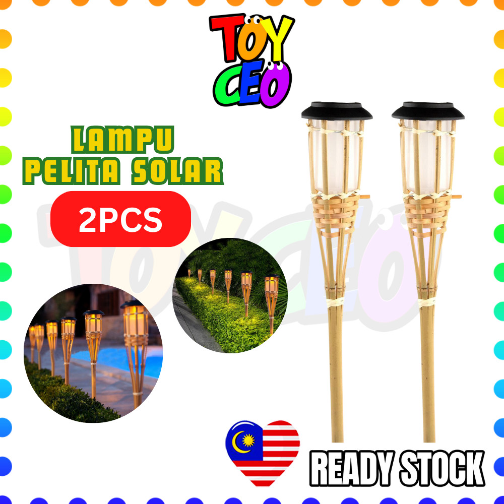 🧸ToyCEO🧸 2PCS Lampu Pelita Raya LED Solar Bamboo Torch Light Flame ...