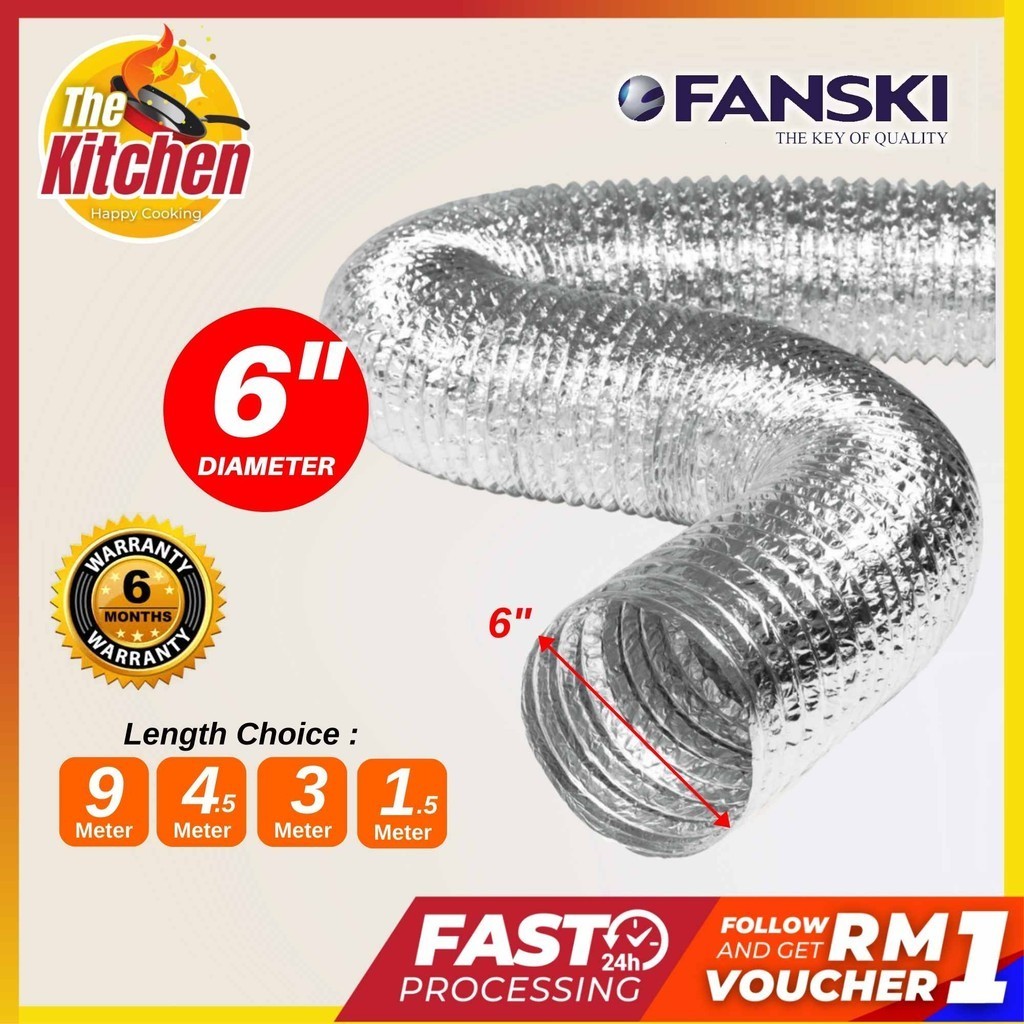 FANSKI 6 Inch Double Layer Aluminum Ducting Hose ( 1.5m / 3m / 4.5m / 9m ) | Shopee Malaysia