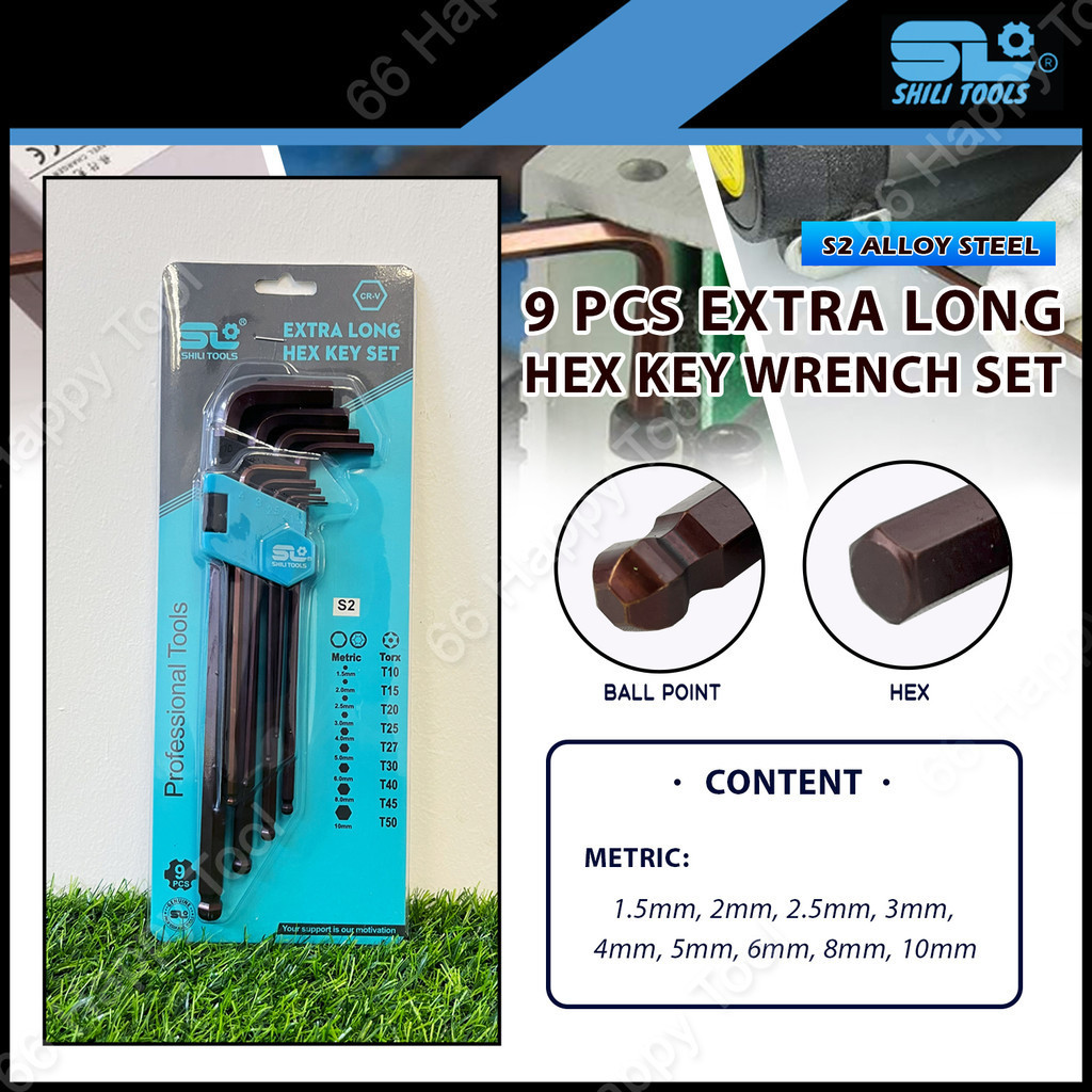 Shili Tools 9pcs Ball Point Hex Allen Key Set Extra Long Wrench Tools ...