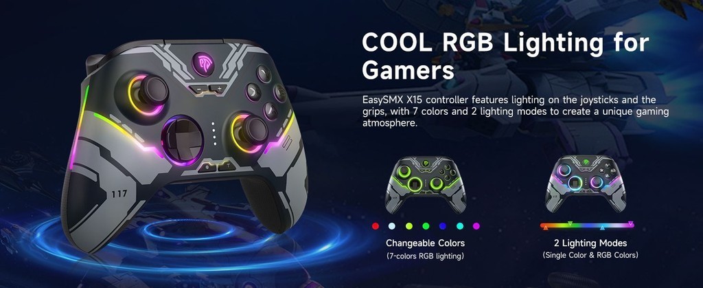 EasySMX X15 Gamepad Game Controller with Hall Joystick & Trigger Bluetooth + Wired + 2.4G ...