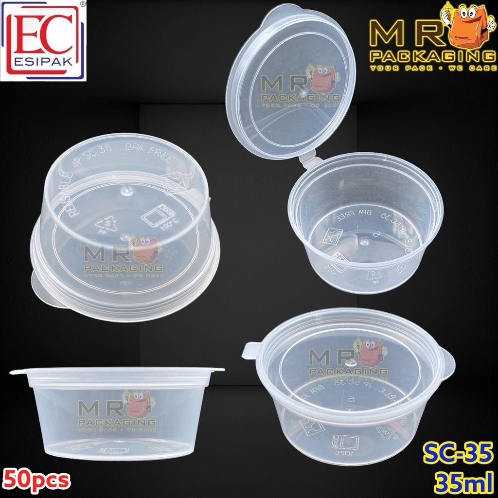 TCC035 35ml Round Container Hinged Lid ( 50pcs± ) 35 ml Disposable Plastic Food Deli Sauce Bekas ...
