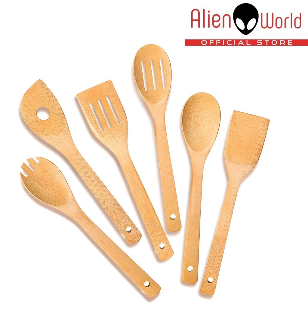 All Natural 6 in 1 Bamboo Kitchen Utensil Set | Fine Texture | Seduk ...