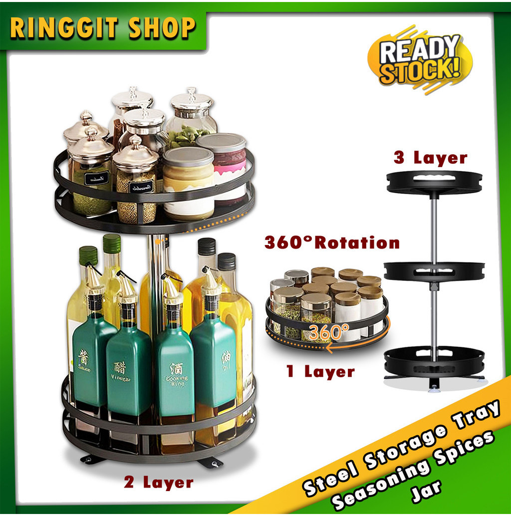 Ringgit Shop 360°Rotation Spice Rack Organizer Carbon Steel Storage ...