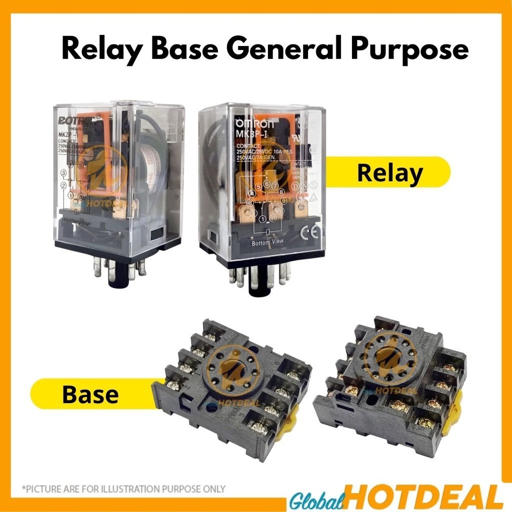 MK2 / MK3 Relay Base General Purpose Relay AC220V / AC110V / AC24V ...