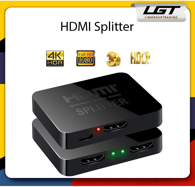HDMI Splitter 1 in 2 Out 4k Dual Port Spliter Split Screen HDCP Video ...