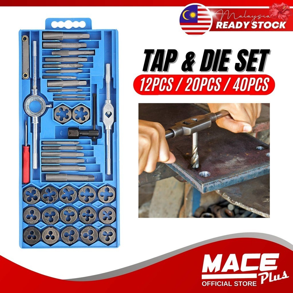 12PCS / 20PCS / 40PCS Thread Hand Tap Wrench And Die Pro Set M3-M12 Metal Nut Bolt Alloy Hand ...