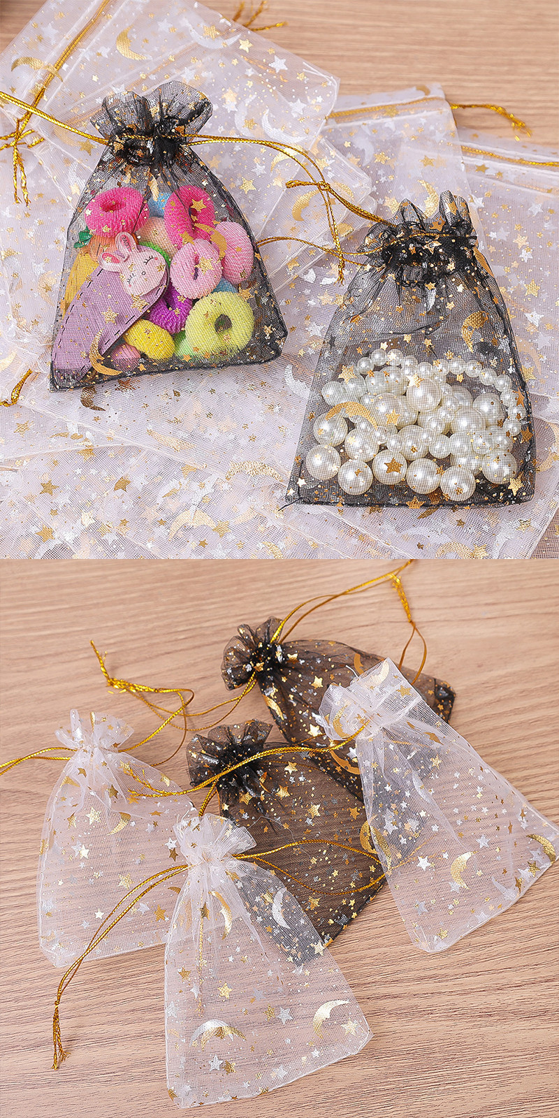 50pcs Ramadan Decors Gold Moon Star Drawstring Organza Bags - Eid ...