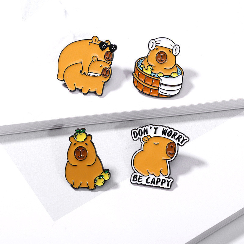 Cartoon Capybara Enamel Pins Cute Animals Brooches Lapel Badges Funny ...