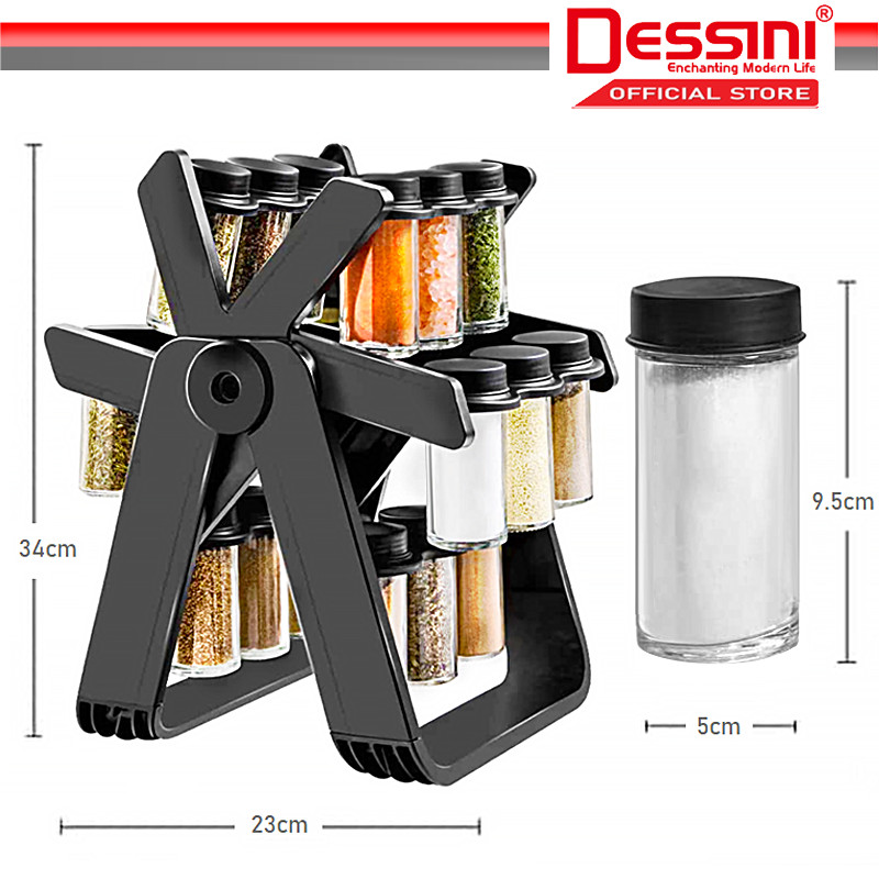 DESSINI ITALY 18 IN 1 Rotating Spice Tower Rack Glass Bottle Organiser ...