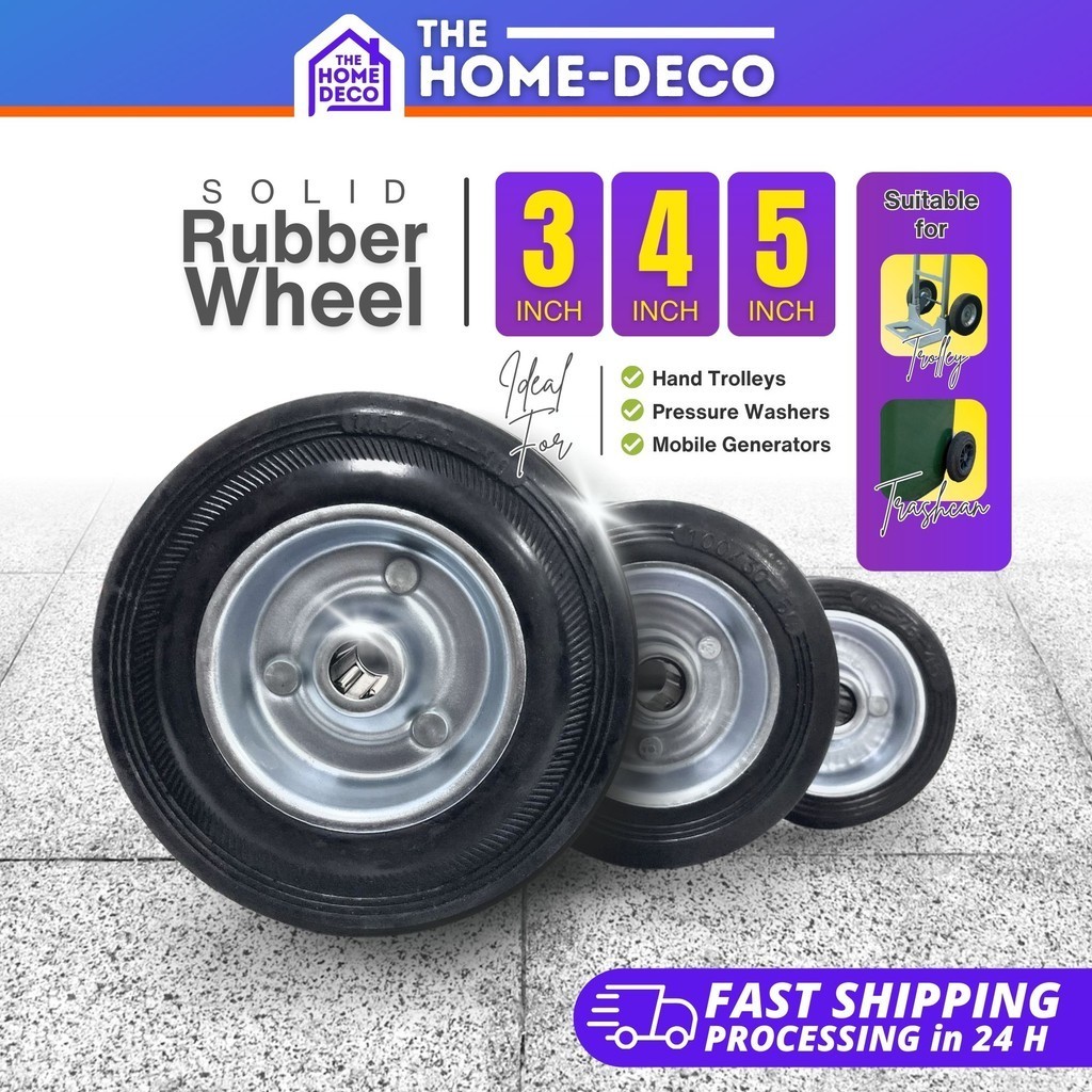 Solid Rubber Wheel Replacement for Trolley Furniture Hand Cart Thick ...