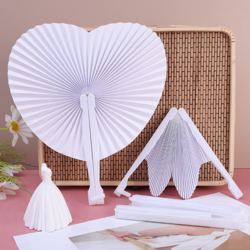Hand Folding Fan - White Love Shape Paper Fan - Outdoor Travel Portable ...