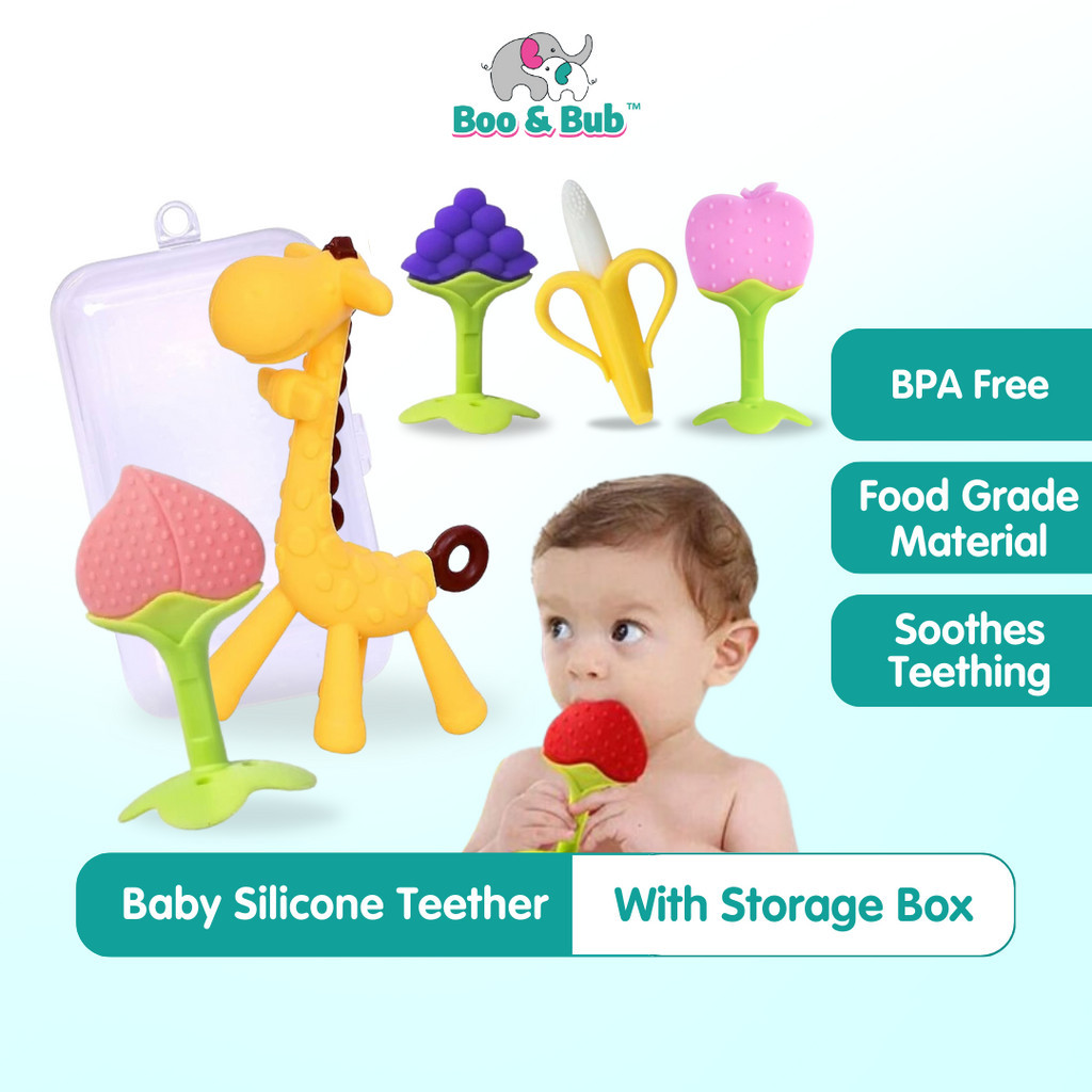 Boo&Bub Baby Silicone Teether | Banana Giraffe Fruit Baby Teething ...